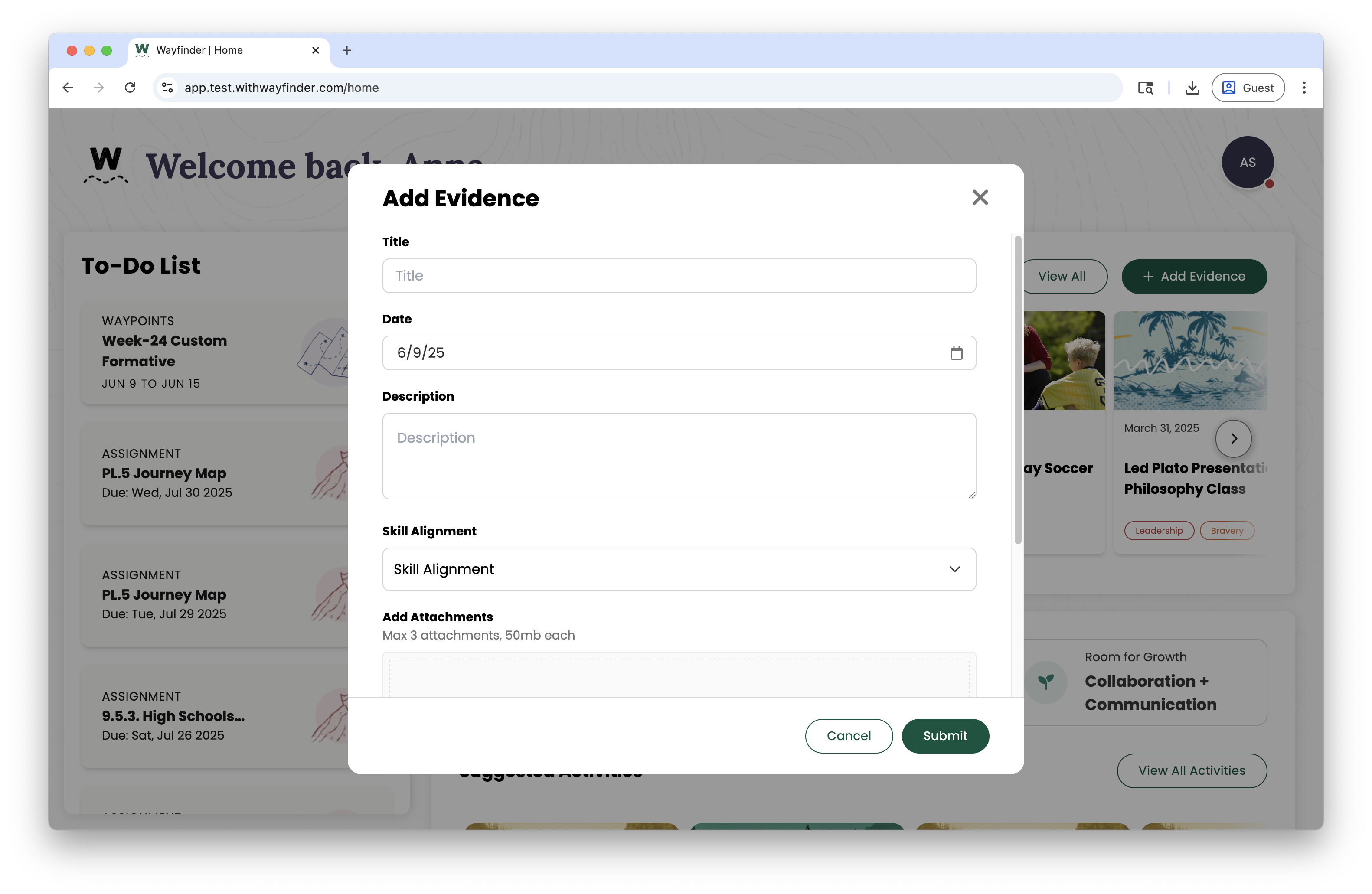 Portrait of a Graduate: Uploading Student Evidence – Wayfinder